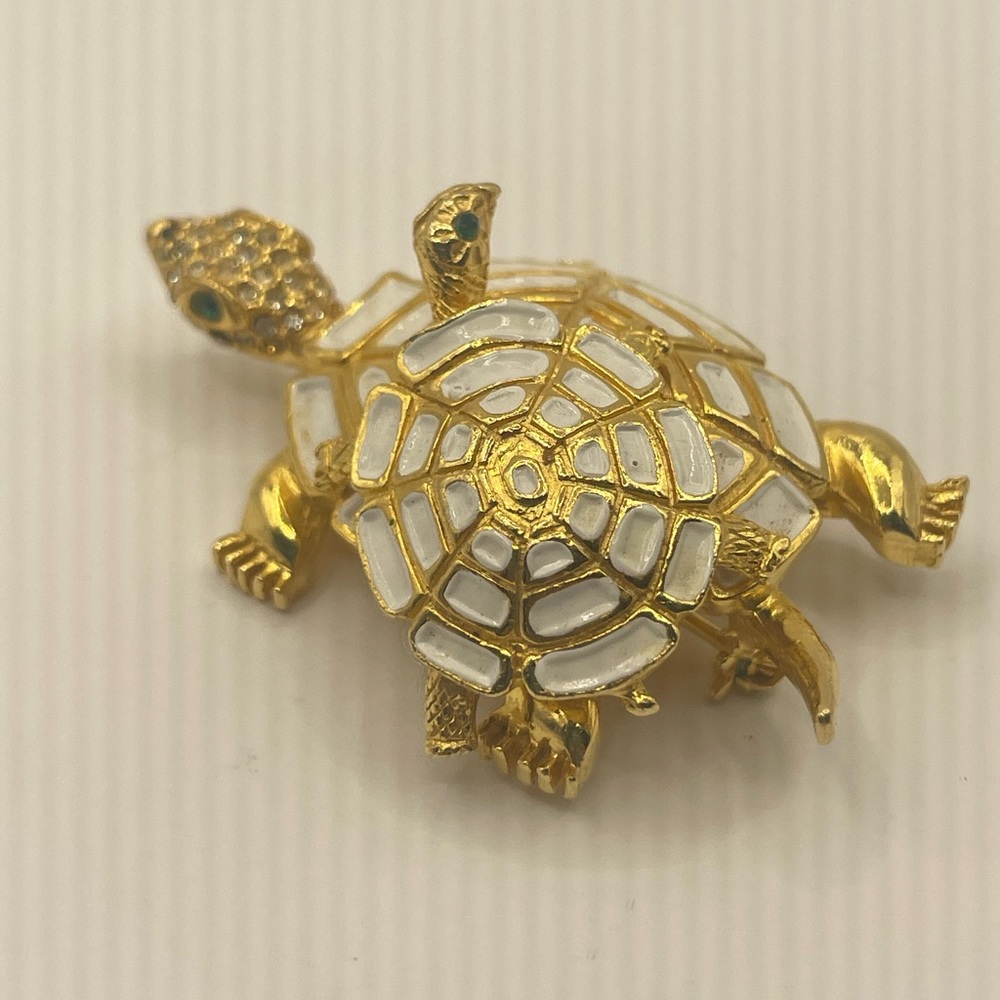 Rare Vintage Pauline Rader Turtles Brooch Clear Rhine… - Gem